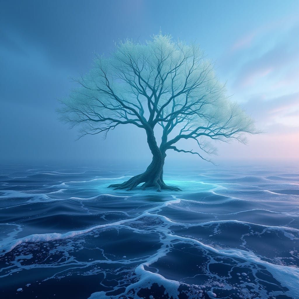 Phantom tree in the ocean - Ethereal Phantom Tree Rises from...