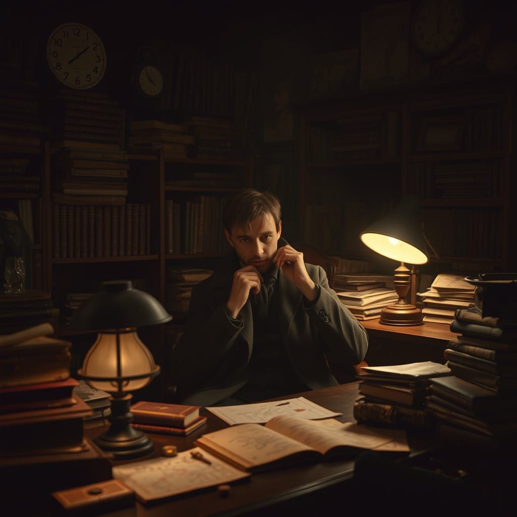 A detective in a dimly lit study - A detective in a dimly li...