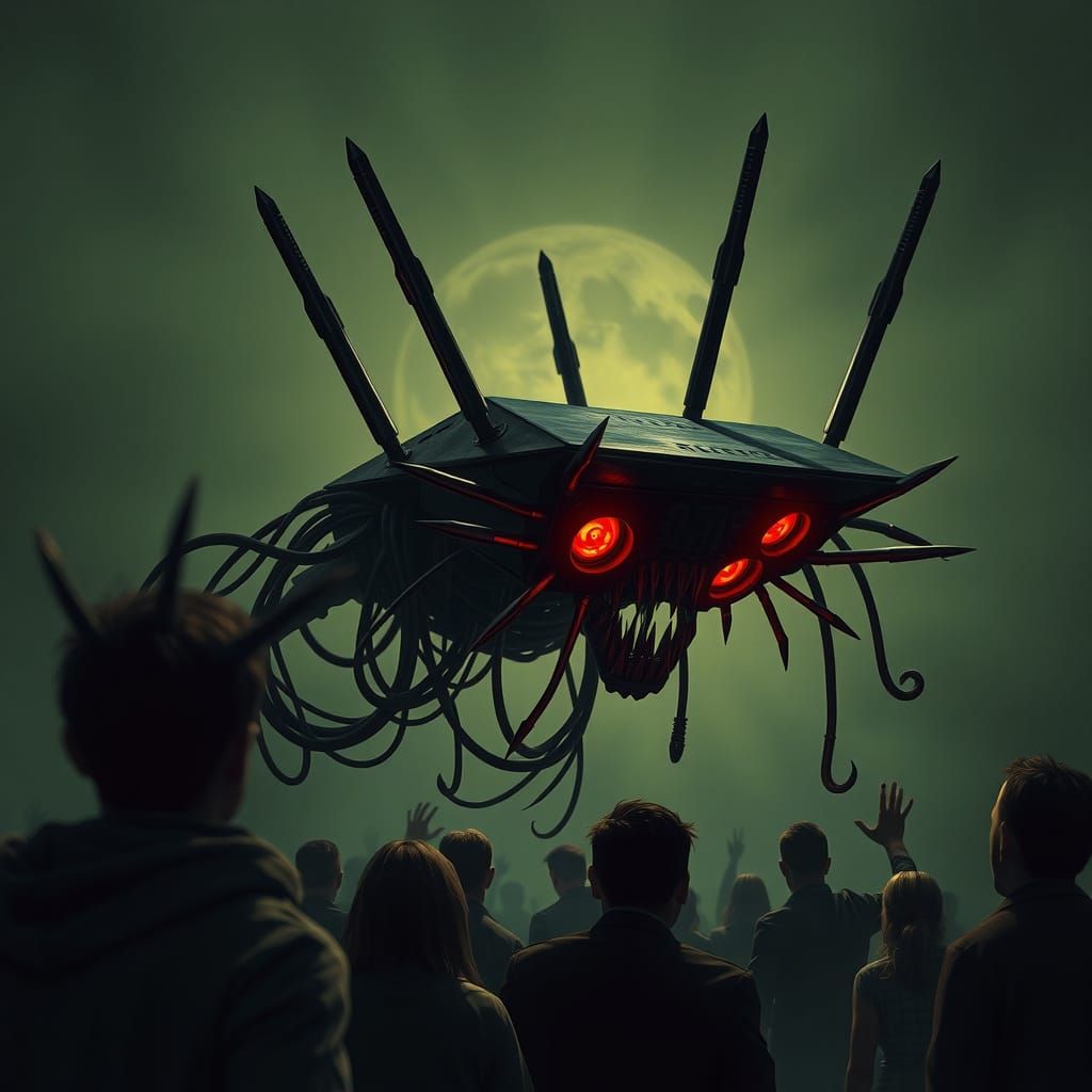 Sinister Monster Wifi Router Attacks Terrified Cro... - AI Art