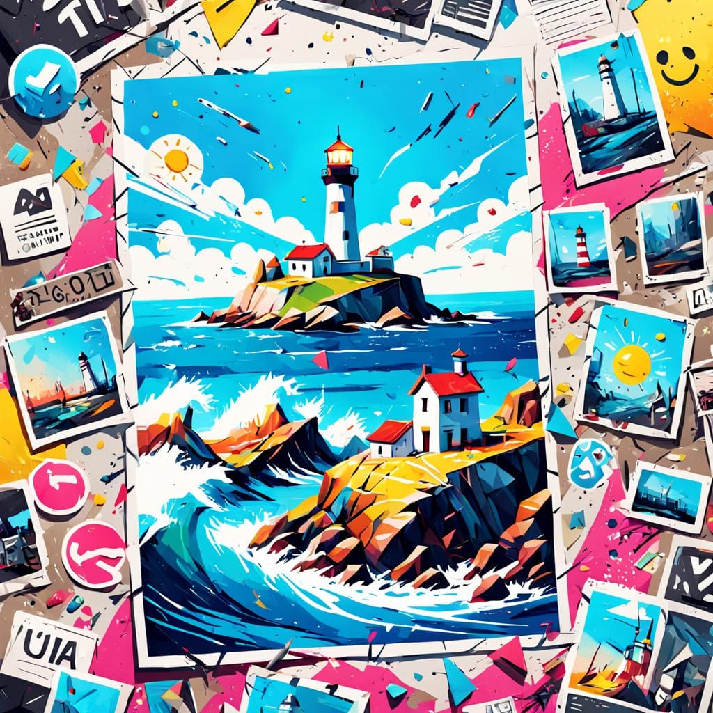 Memories of the Lighthouse - Vibrant Lighthouse Collage in S...