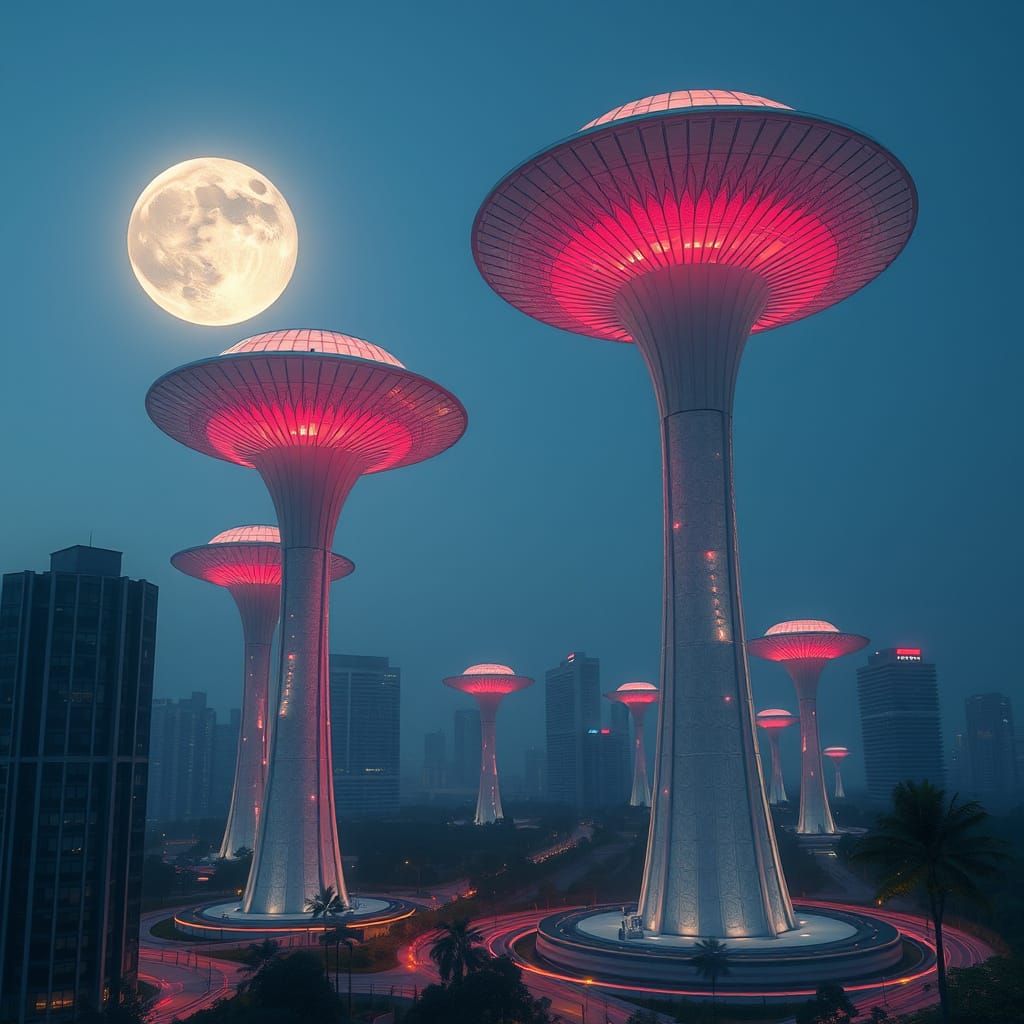 Lunar mushroom towers urban megastructures