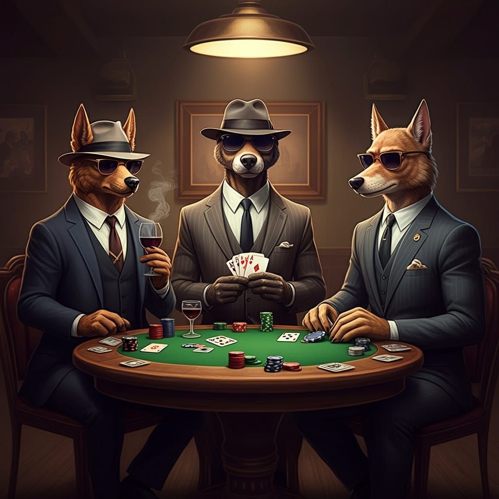 Vintage Pulp Cartoon Characters Play Poker in Suit... - AI Art
