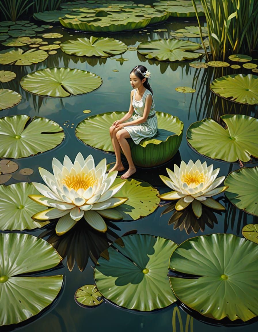 Whimsical Water Nymph in Lush Swamp Paradise - AI Art