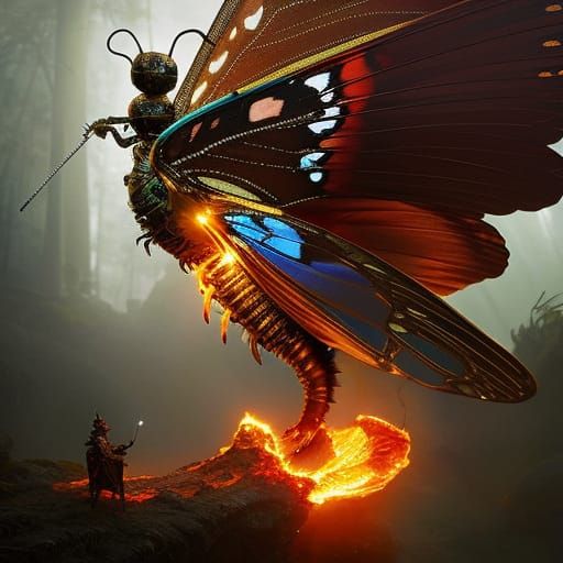 majestic beautiful fierce honey Elemental butterfly made of glowing ...