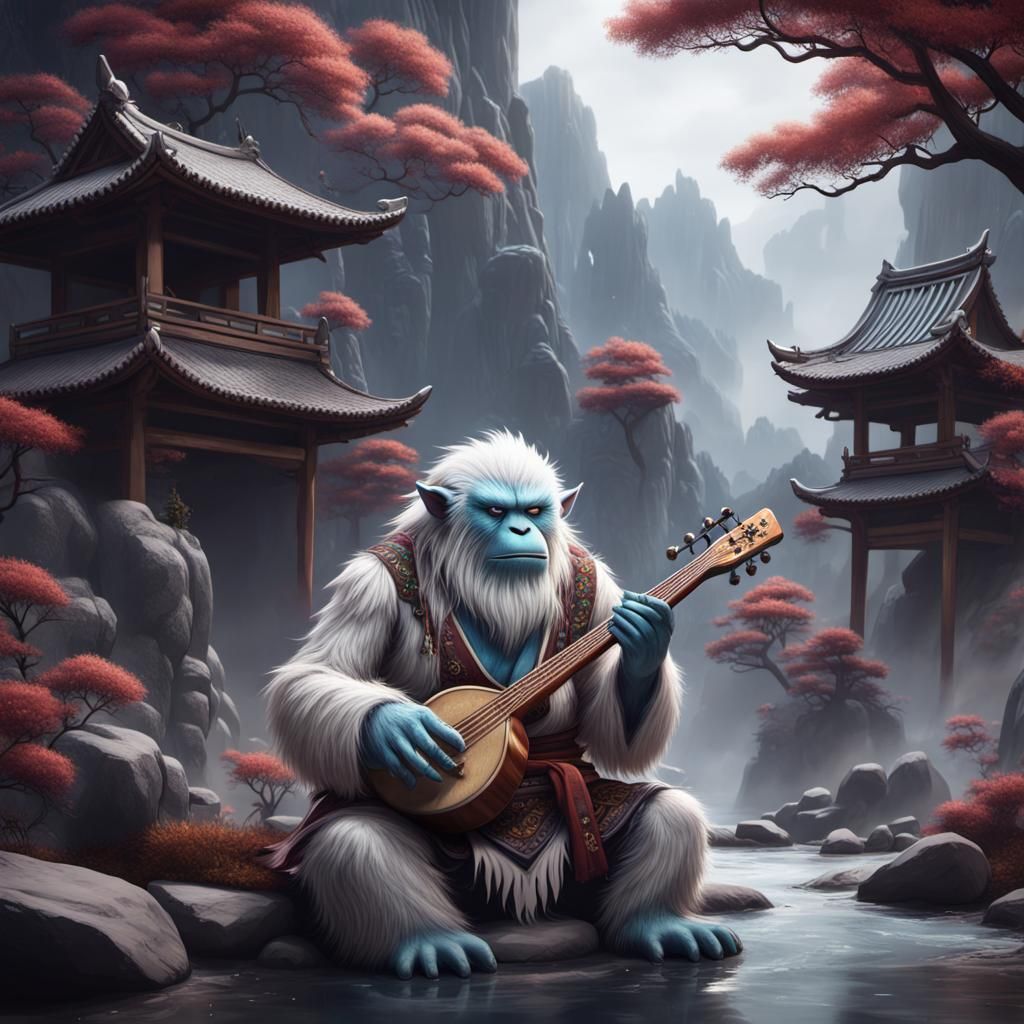 Yeti playing Shamisen - AI Generated Artwork - NightCafe Creator