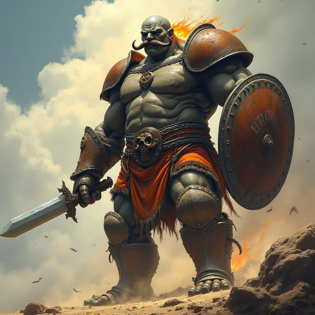 Gray Skinned Fire Giant Warrior with Scimitar and ... - AI Art