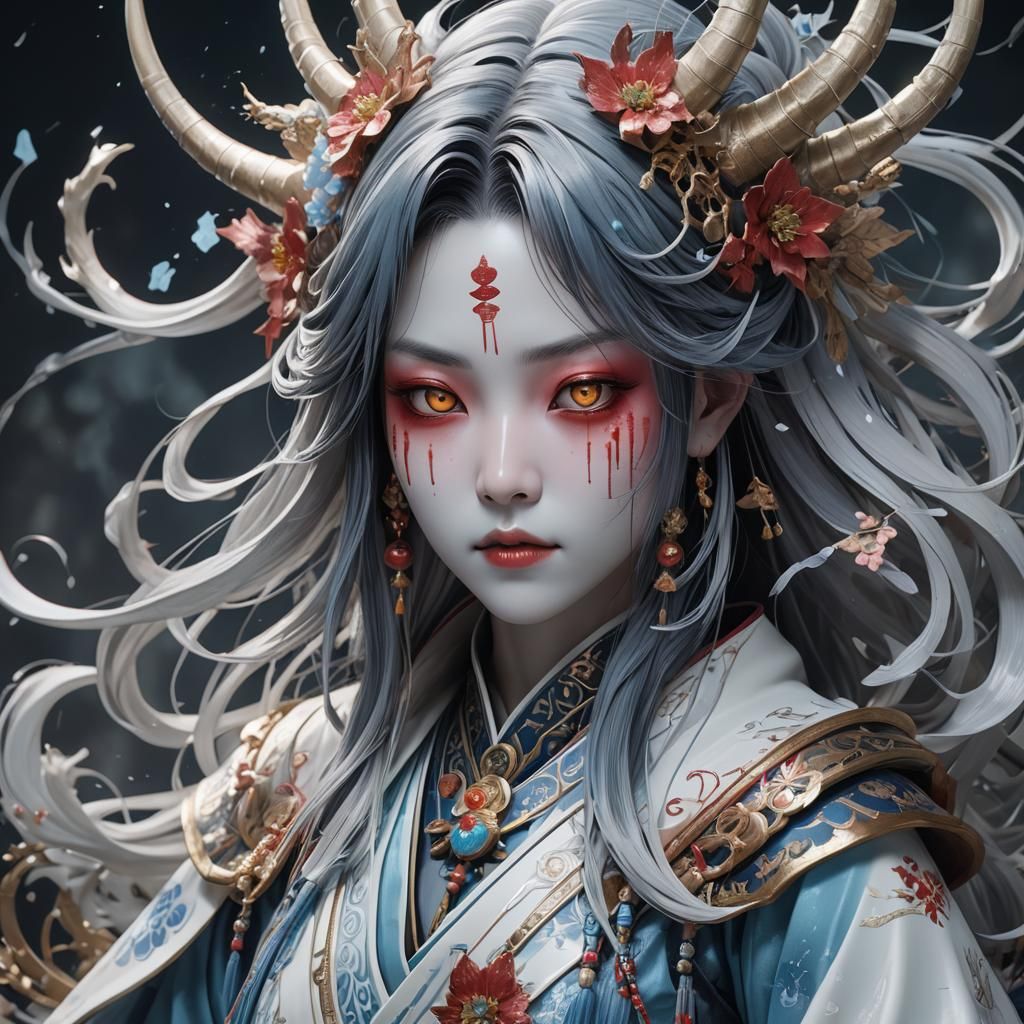 Demonic porcelain Yuki-onna Yokai - AI Generated Artwork - NightCafe Creator