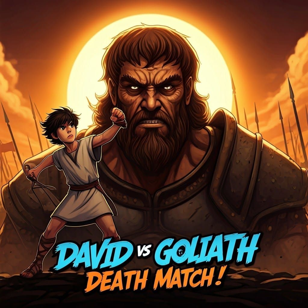David Confronts Goliath in Anime-Inspired Art - AI Art