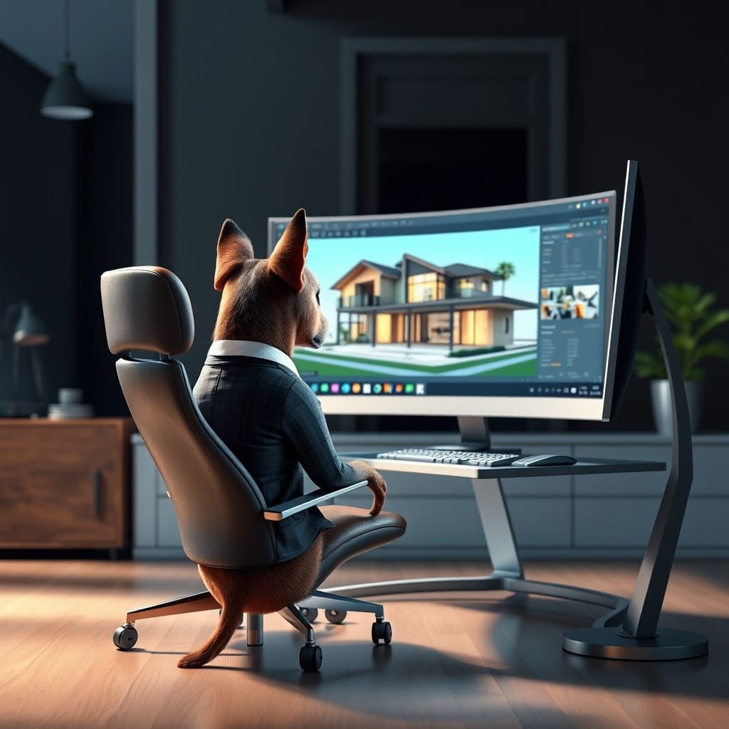 Dog designing a house - Dog designing a house