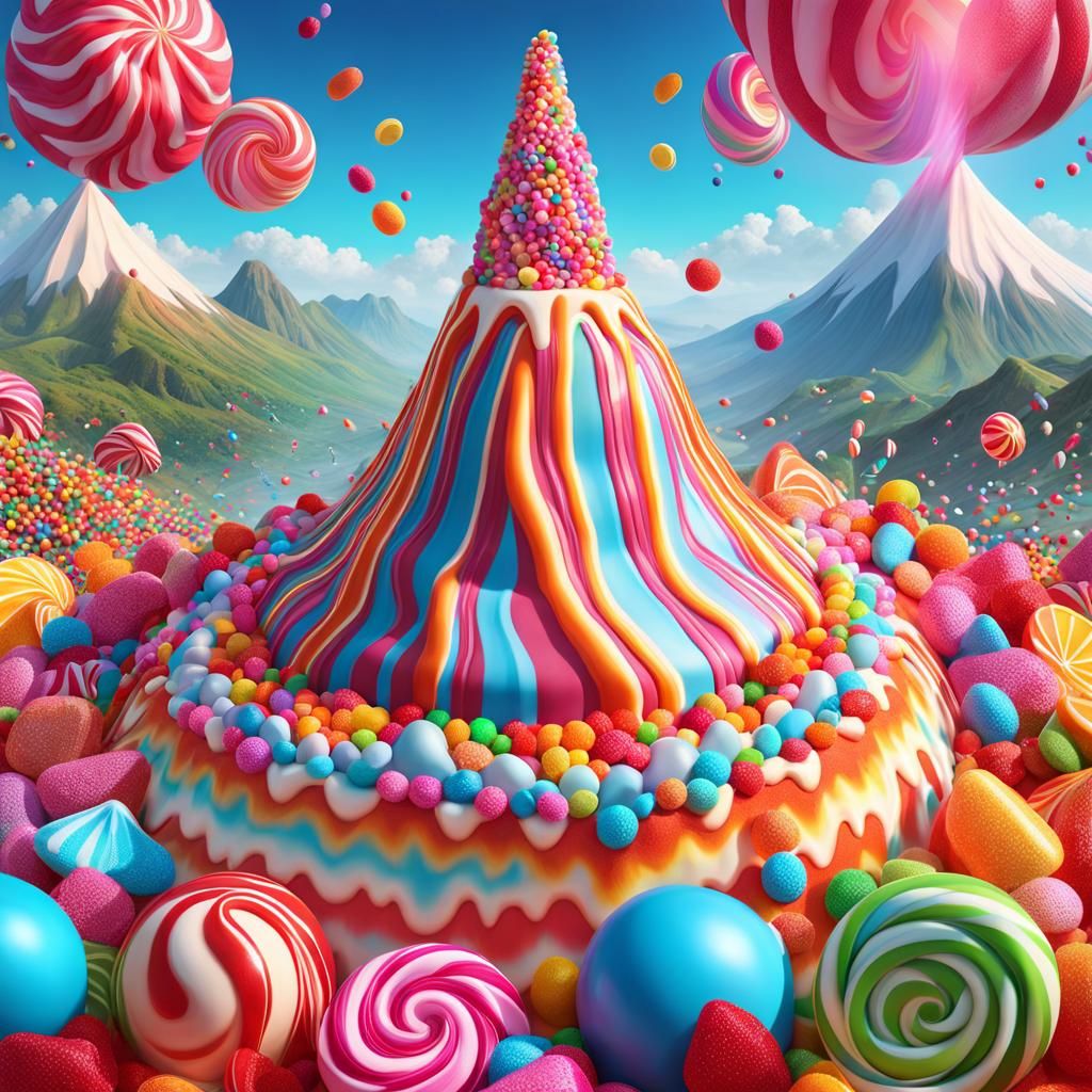 Erupting candy volcano - AI Generated Artwork - NightCafe Creator