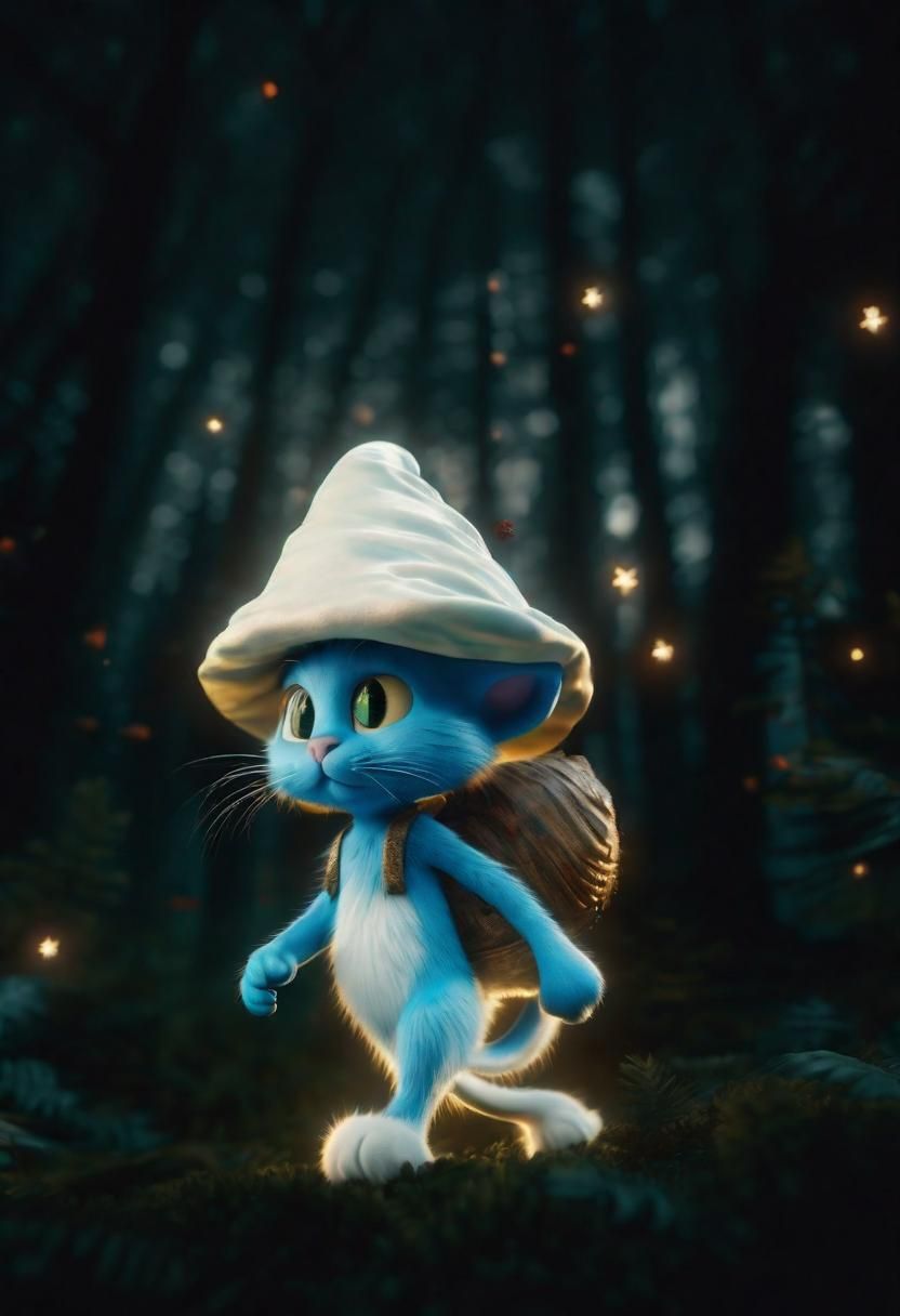 Smurf-cat hrough a spooky forest at night, witchcore , 8K resolution ...