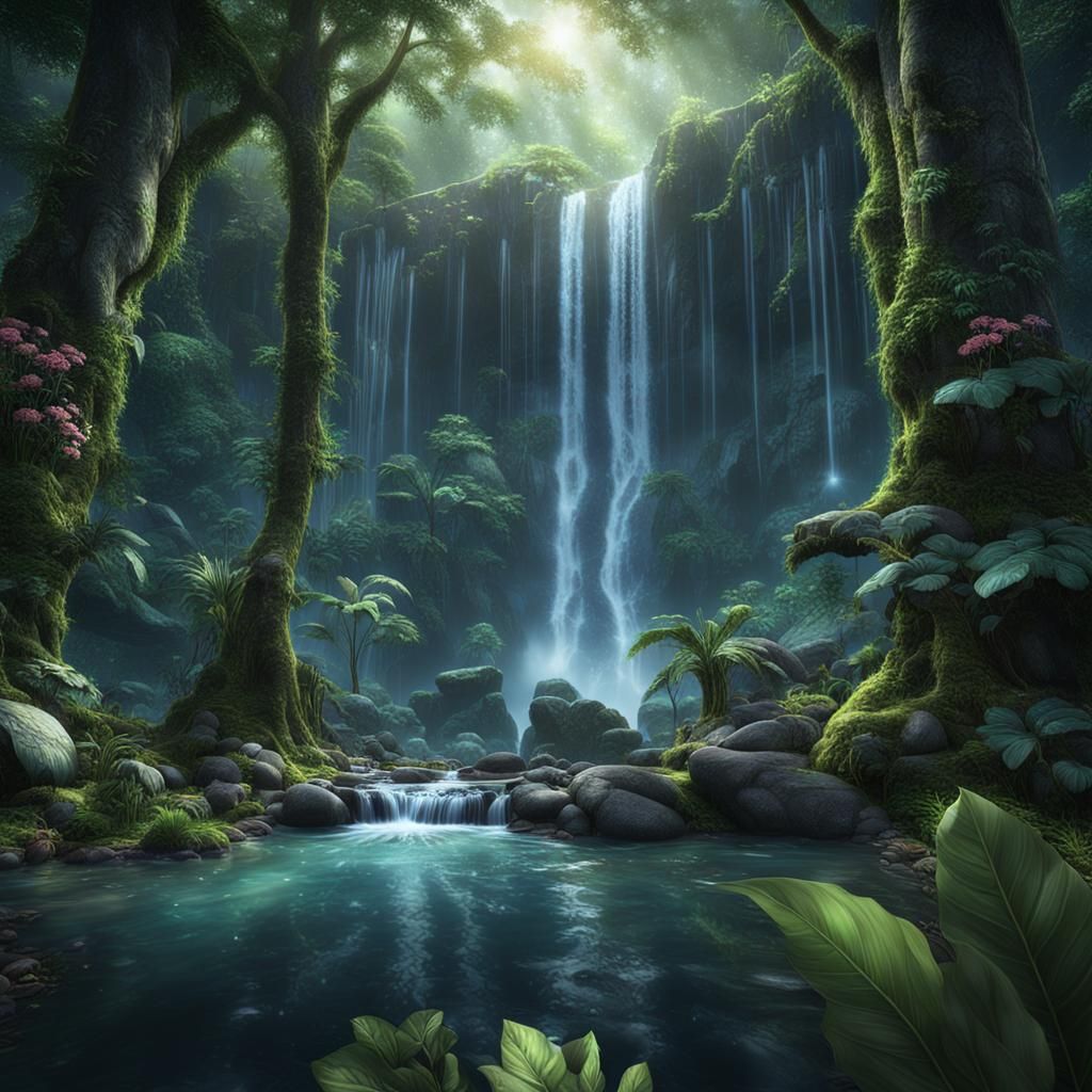 Waterfall. - AI Generated Artwork - NightCafe Creator