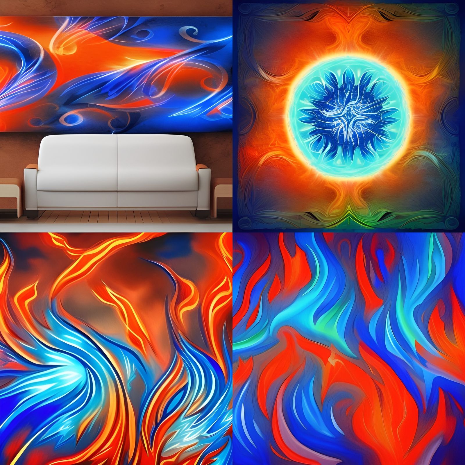 Blue, orange, and white flames mystical, fantasy art style, tracing ...