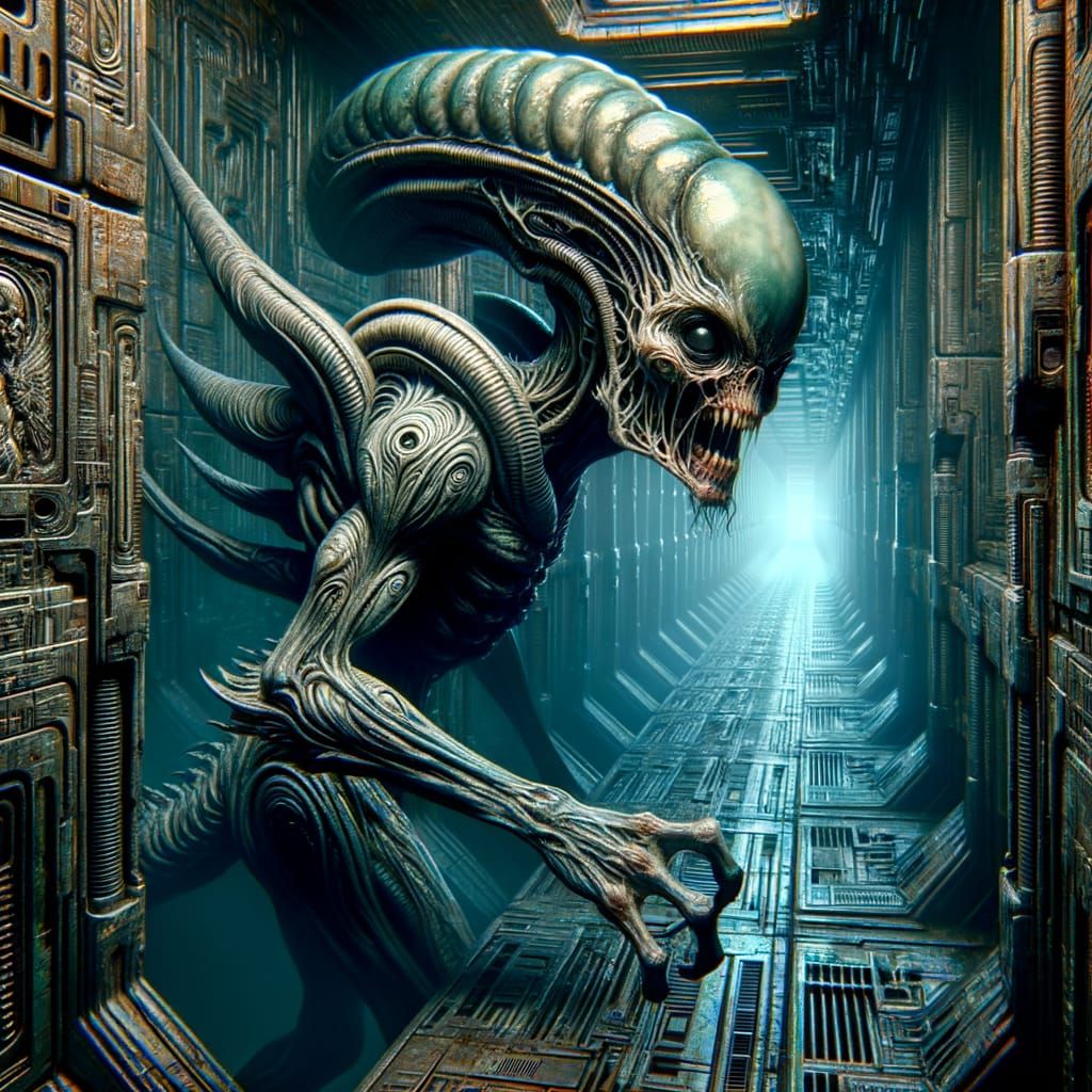 Gothic Alien Monstrosity Stalks Retro-Futuristic S... - AI Art