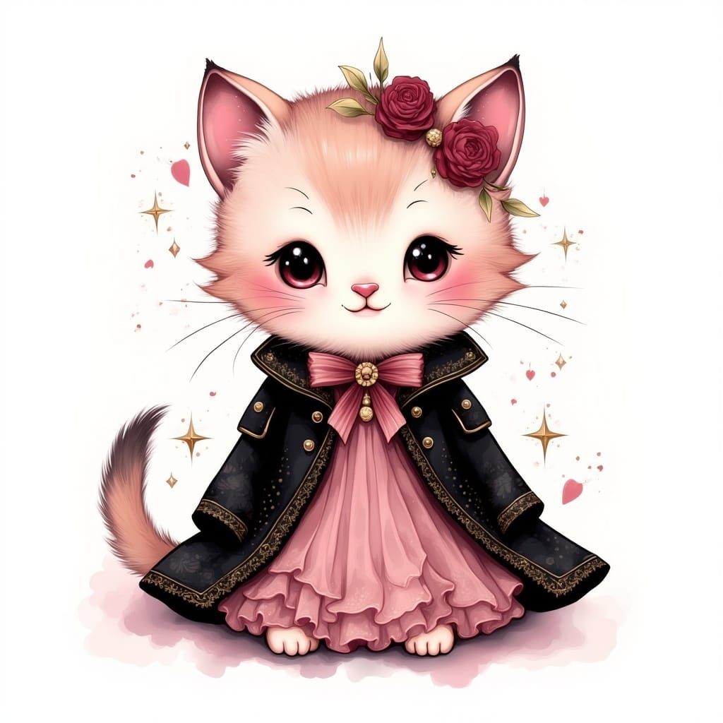 A Isolated Clipart Illustration of A Cute Dressed Little Kitten, in ...