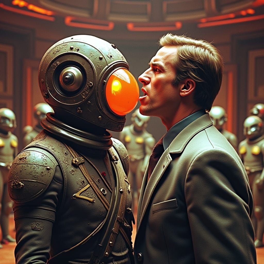 Gritty Cyborg Woman in Retro Sci-Fi Excess - AI Art