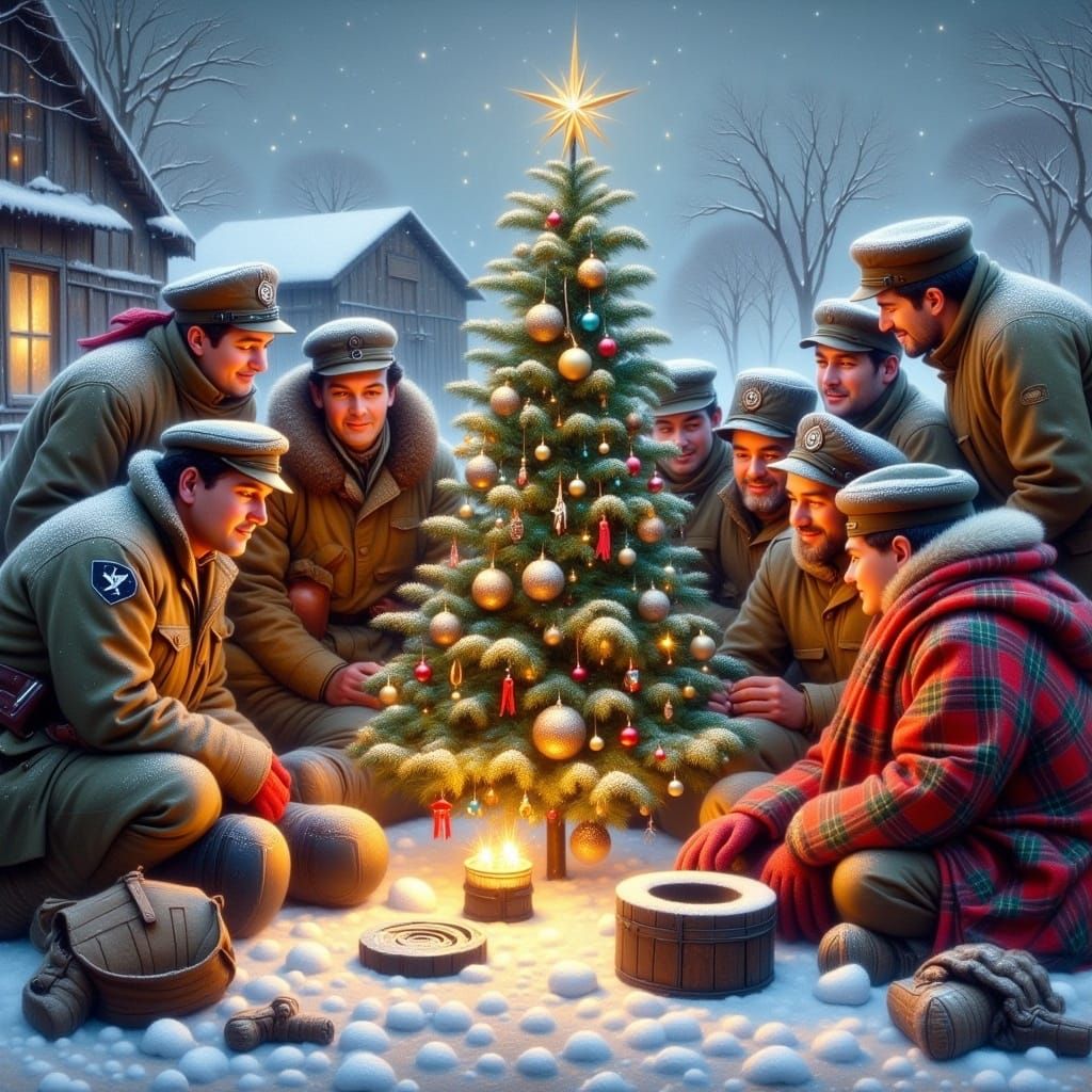 Christmas on the battlefield. God Bless Our Troops. Fios Fantasy Glow