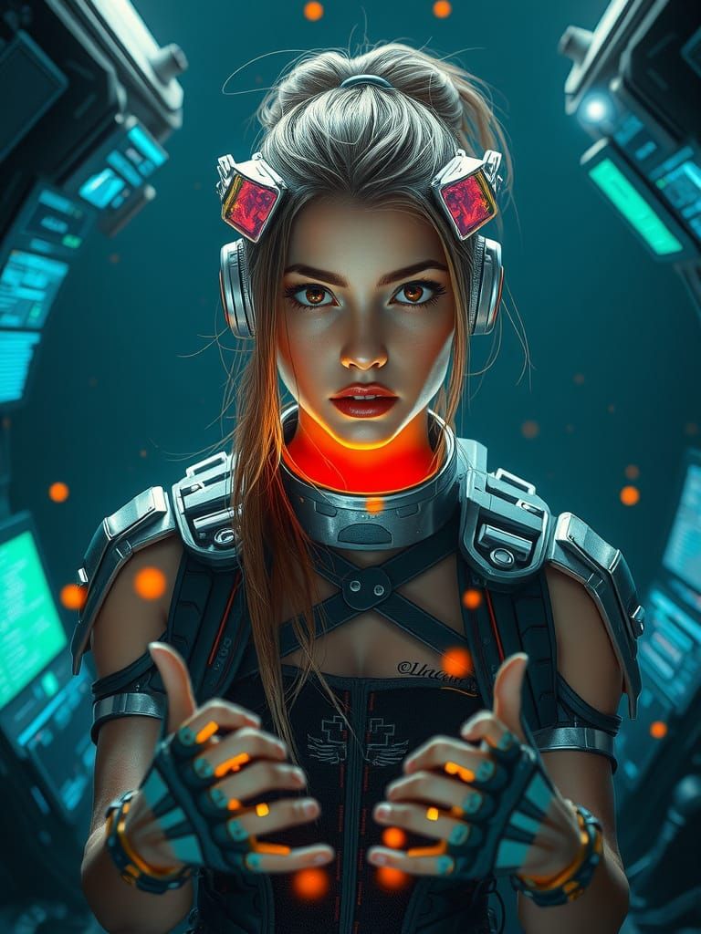 Rebel Leader - Futuristic Cyberpunk Rebel Leader in Neon-Lit...