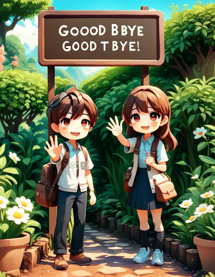 "Good Bye to Chibi World"- Chibi Boy and Girl waving good bye as ...