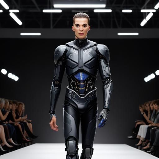 male cyborg walking down a fashion show catwalk - AI Generated Artwork ...