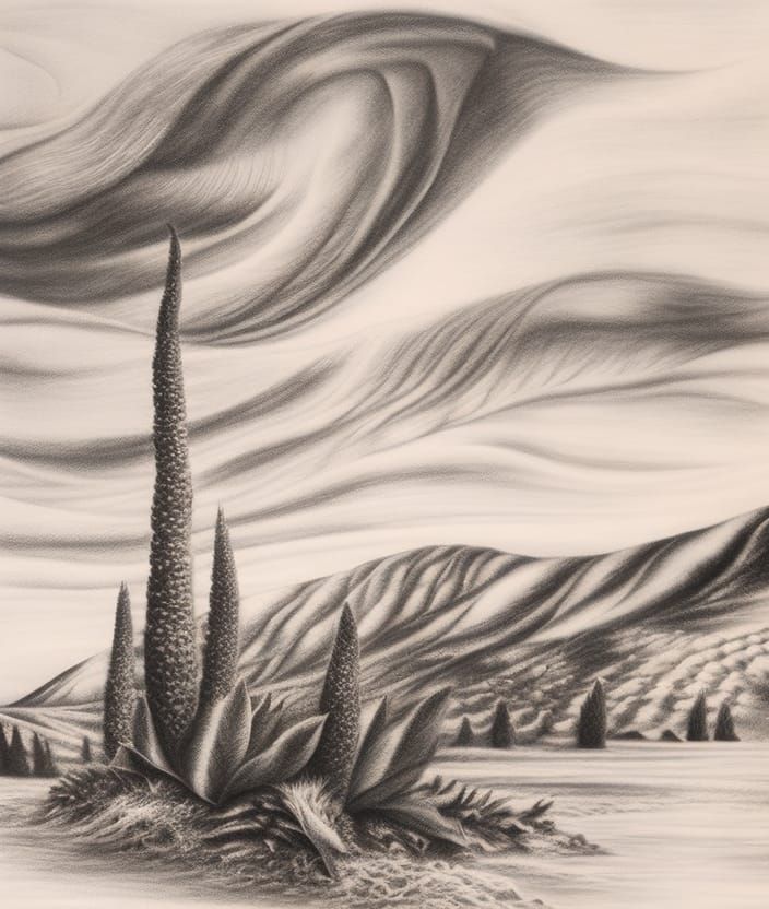 Biomorphic landscape as a hyperdetailed charcoal drawing - AI Generated ...
