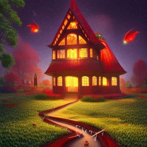 Cozy Red House 2 - AI Generated Artwork - NightCafe Creator