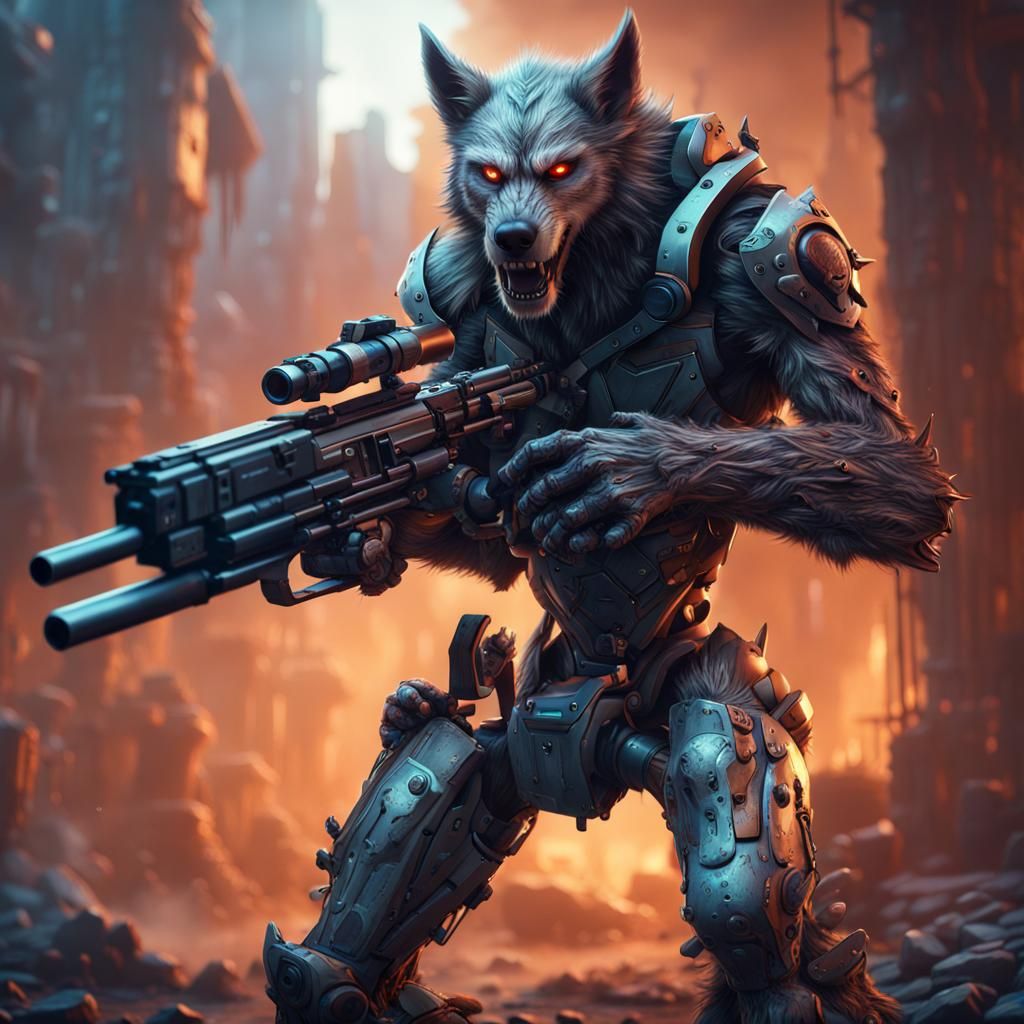 Robot werewolf holding gun - Robot Werewolf with Gun: Fantas...