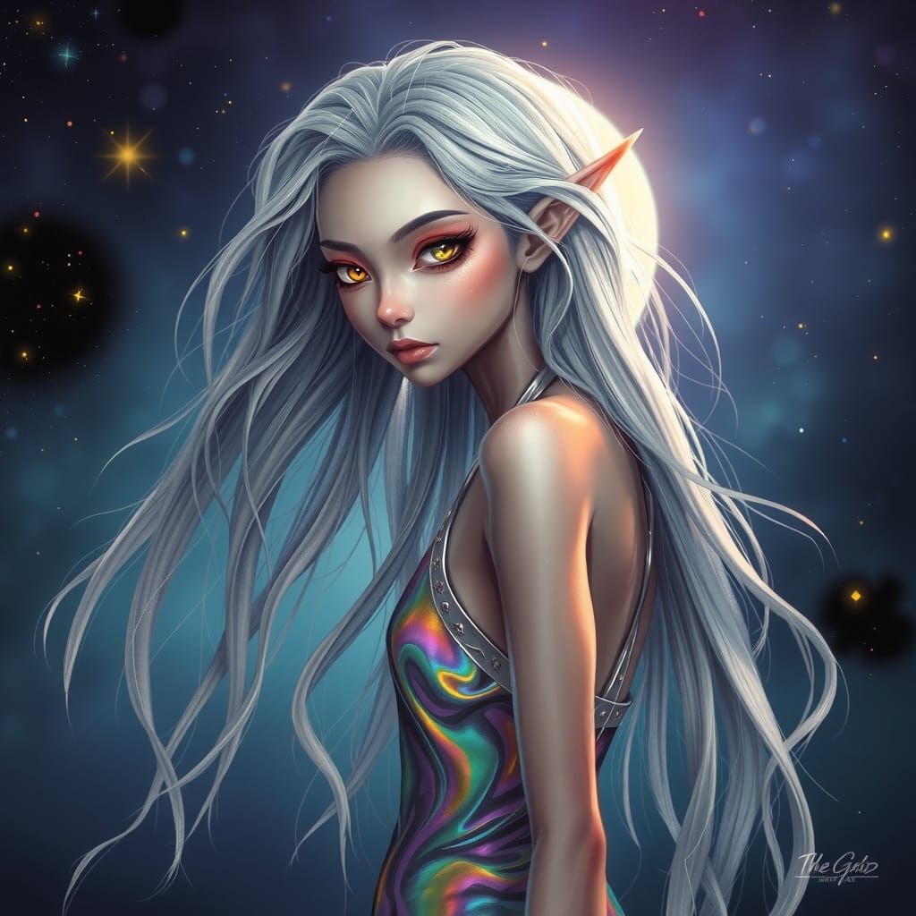 Ethereal Fae in Iridescent Attire with Glowing Eye... - AI Art