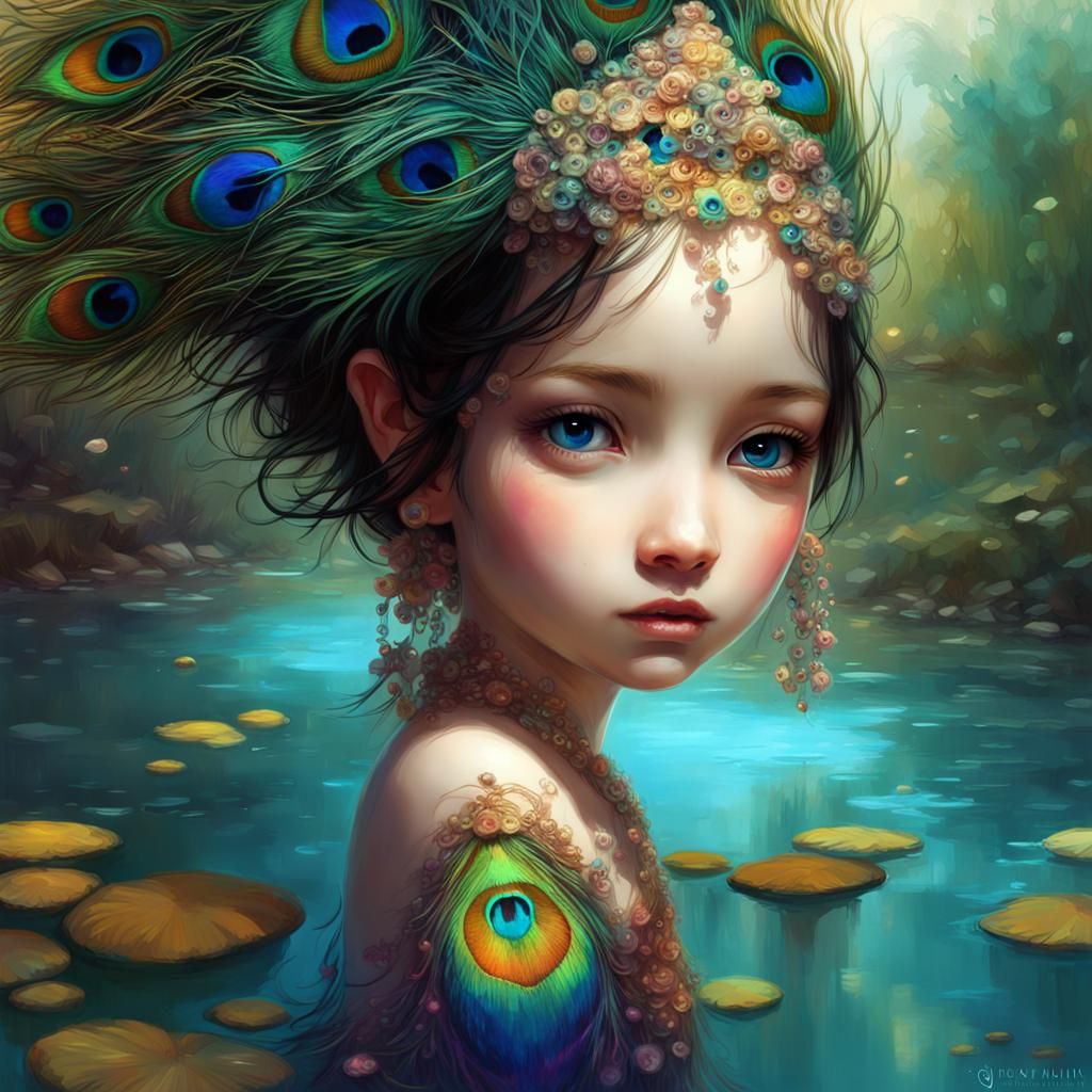 "Charming Chibi Colorful Peacock in the River : "Soft Feathers Smooth ...
