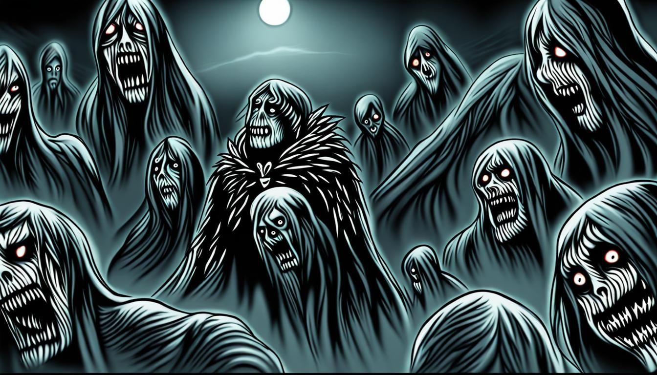 creepy creatures in the mist. horror madness - AI Generated Artwork ...