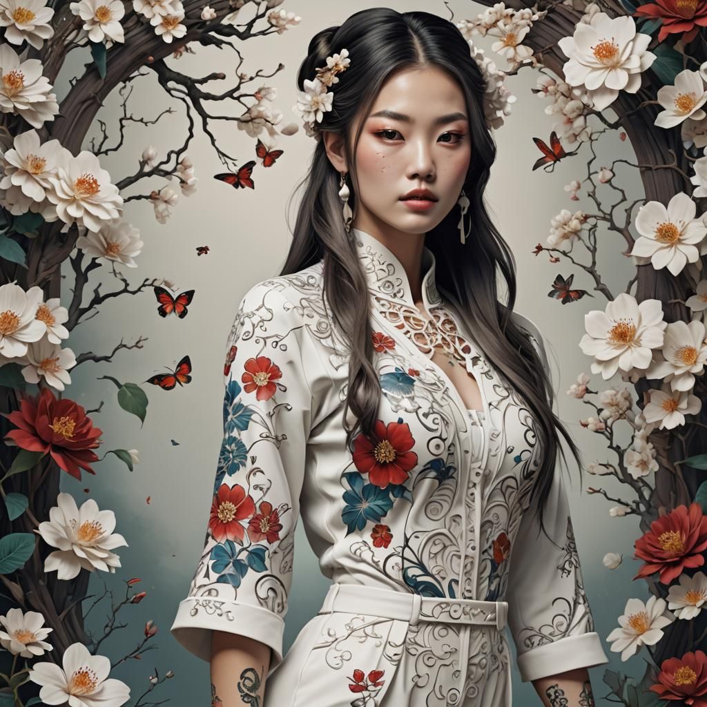 Ivory Beauty in Traditional Japanese Tattoos, Fant... - AI Art