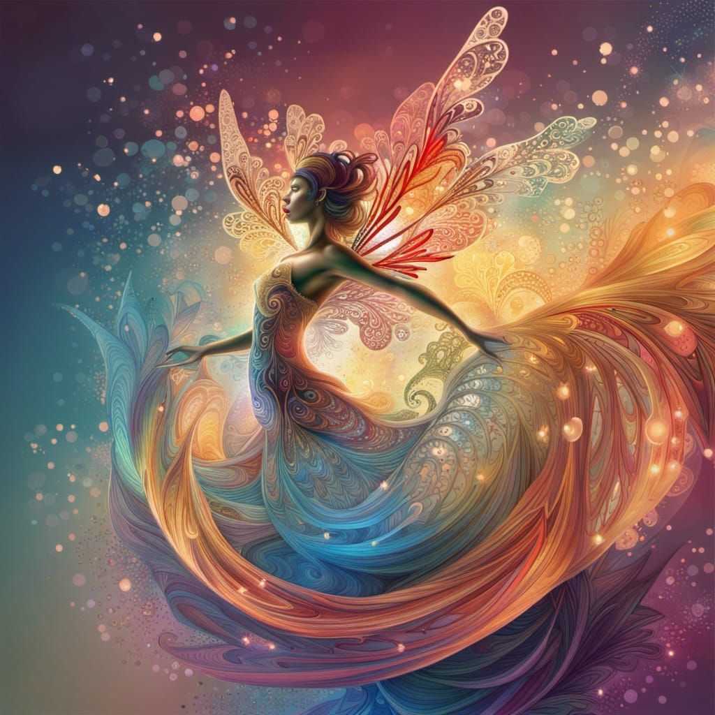 Freedom , Free fairy, abstract vector fractal, wave function, Zentangle ...