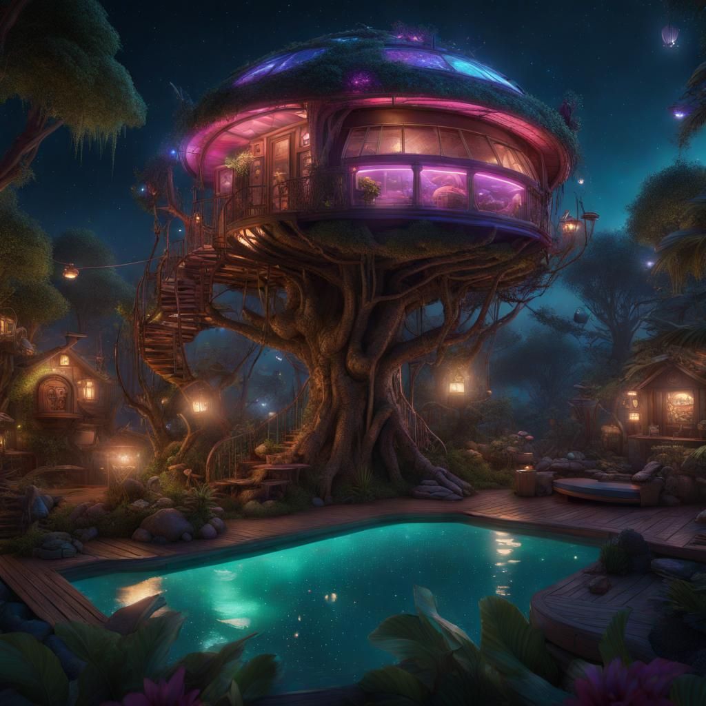 Dream Vacation Treehouse Hut - AI Generated Artwork - NightCafe Creator