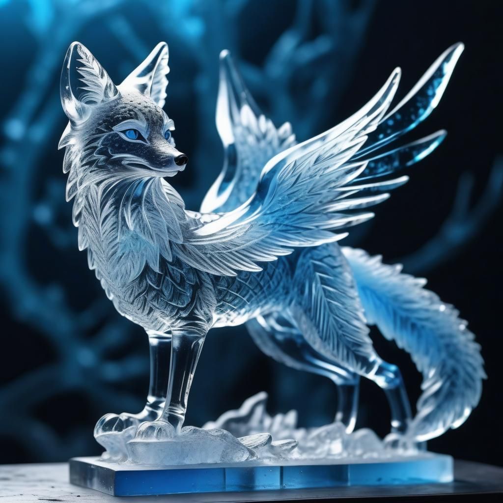 Ice Sculpture of a Mythical Winged Fox - AI Generated Artwork ...