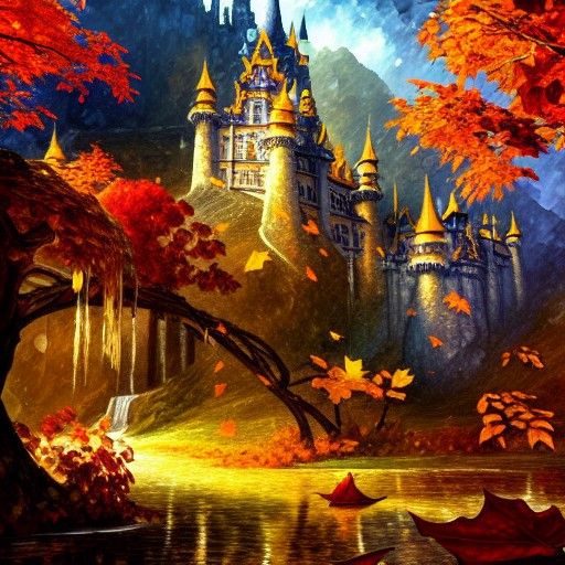 a fantasy castle in the autumn leaves - AI Generated Artwork ...