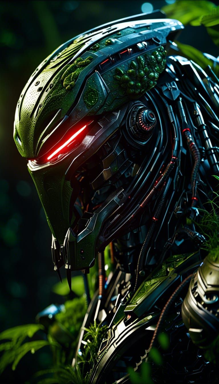 Robotic complex wired biomechanical cyborg Predator-Swamp Thing - AI ...