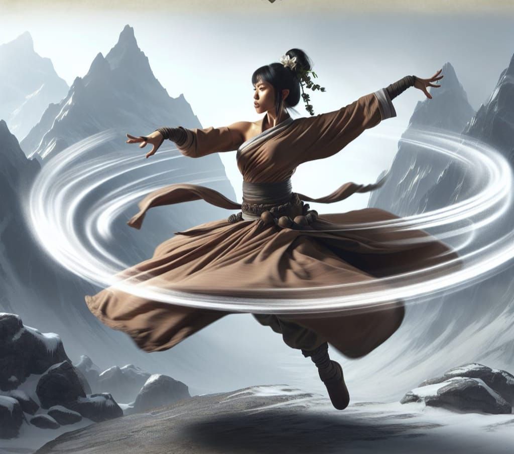 Hyper realistic Full body DnD style female monk character spinning and ...