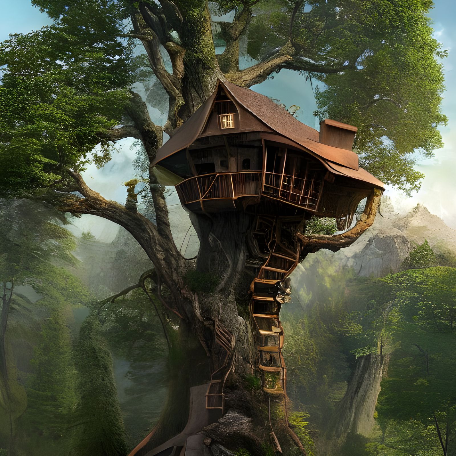 Backyard Treehouse - AI Generated Artwork - NightCafe Creator