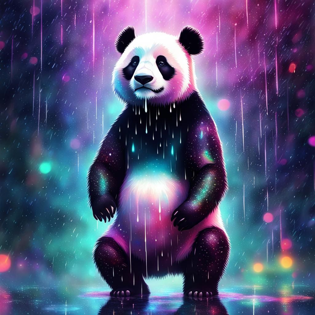 rain falling on a pretty panda - AI Generated Artwork - NightCafe Creator