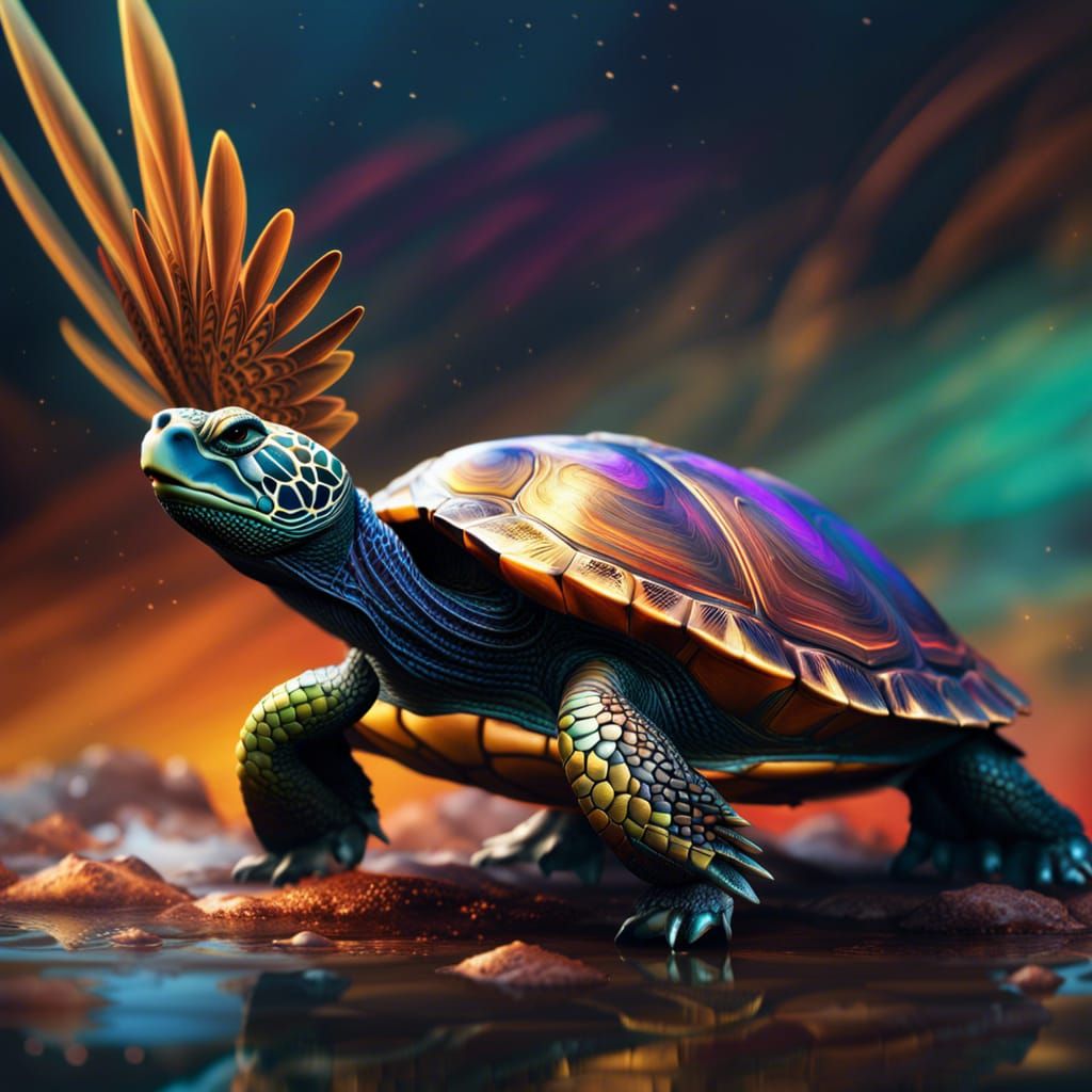 a fantastic turtle with wings, intricate details, HDR, Hyperrealistic ...