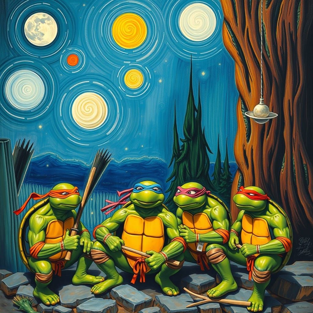 Turtles in a Surrealist Mashup of Artistic Styles - AI Art
