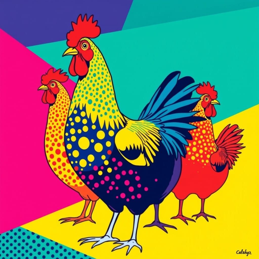 Pop art chickens - Bold Pop Art Chickens in Bright Colors