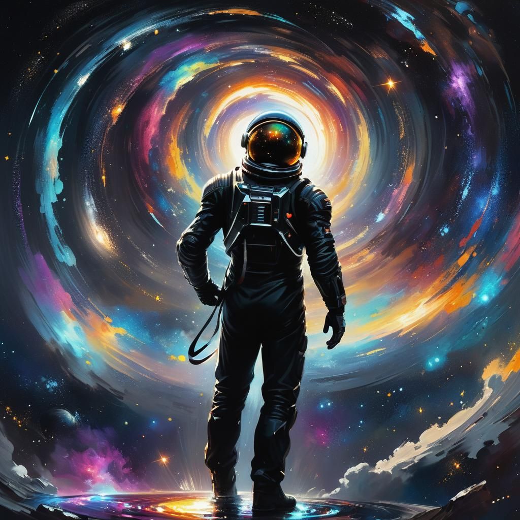 Surreal Spaceman Explores Swirling Black Hole in H... - AI Art