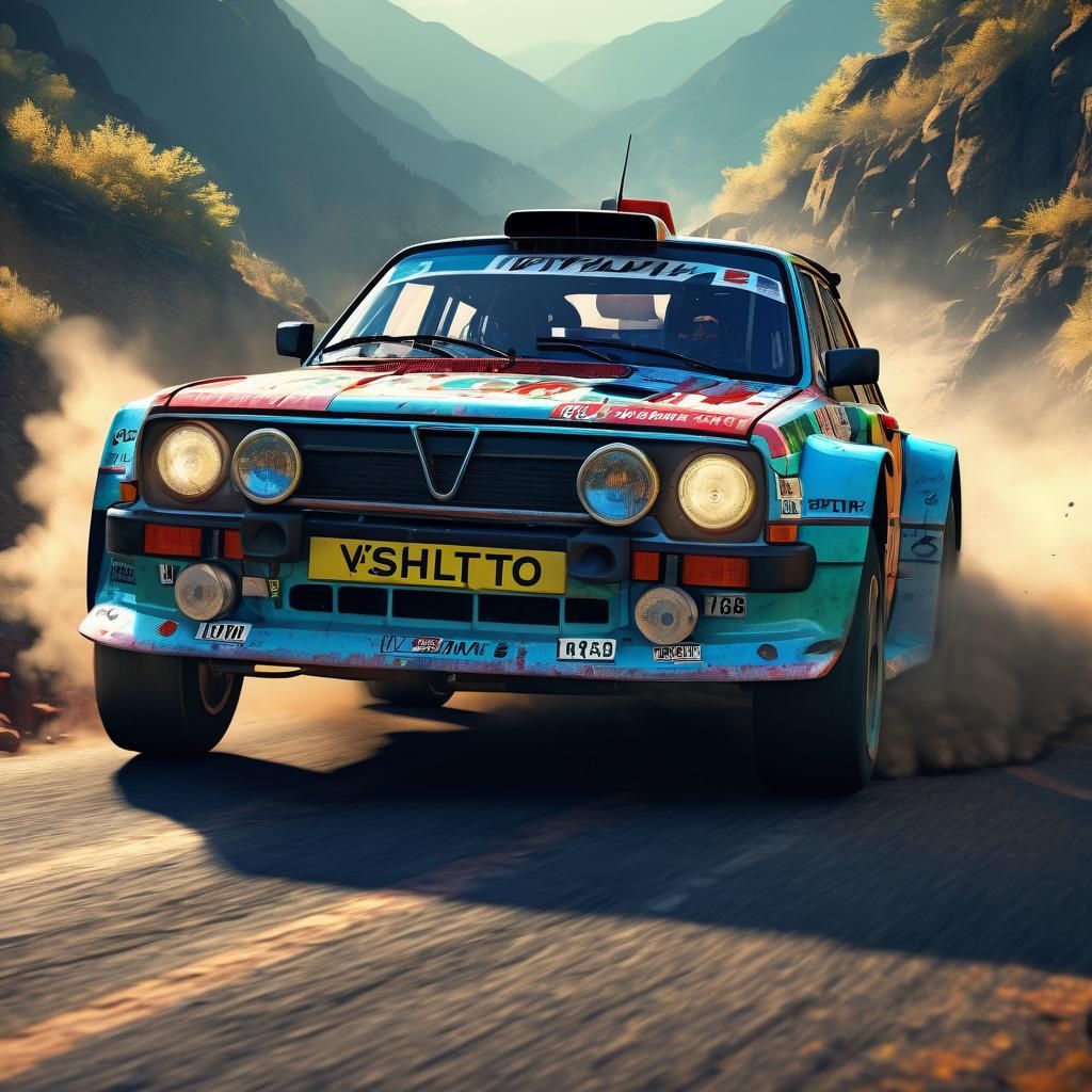 Surreal Rally Car Dreamscapes in Vibrant, Stylized... - AI Art