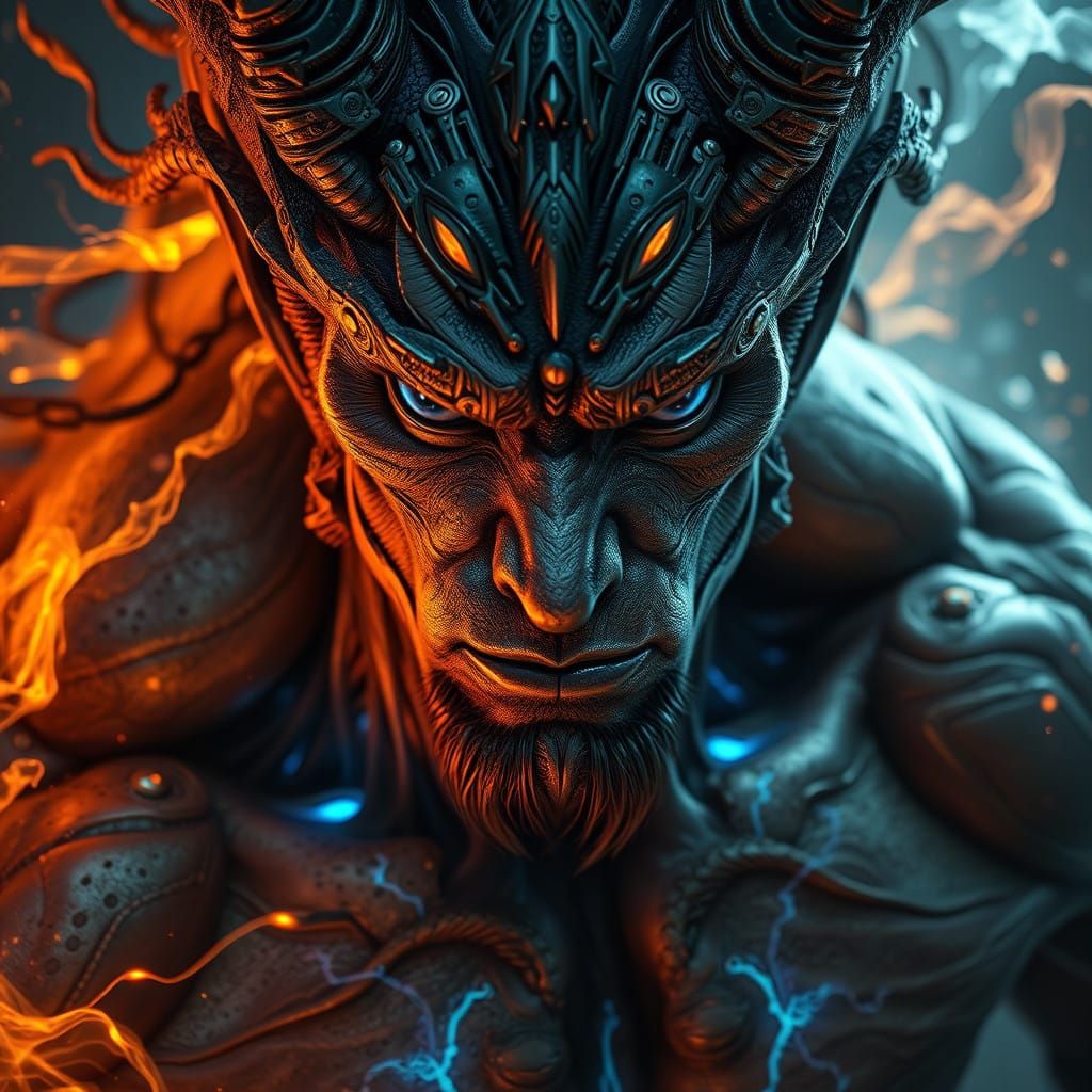 a majestic, muscular mythical human with an amalgamation of earthy ...