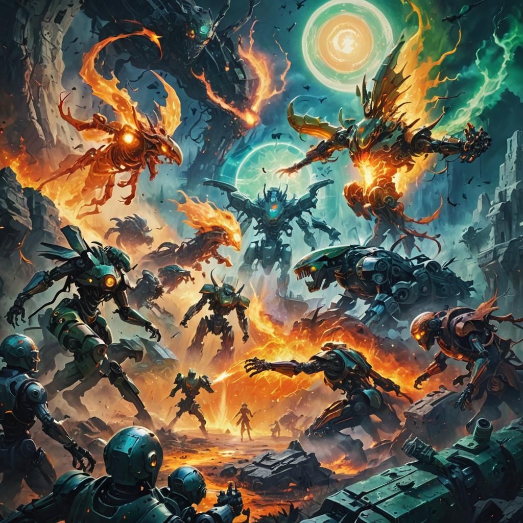 Gothic Robots Collide with Outer Gods in a Fiery, ... - AI Art