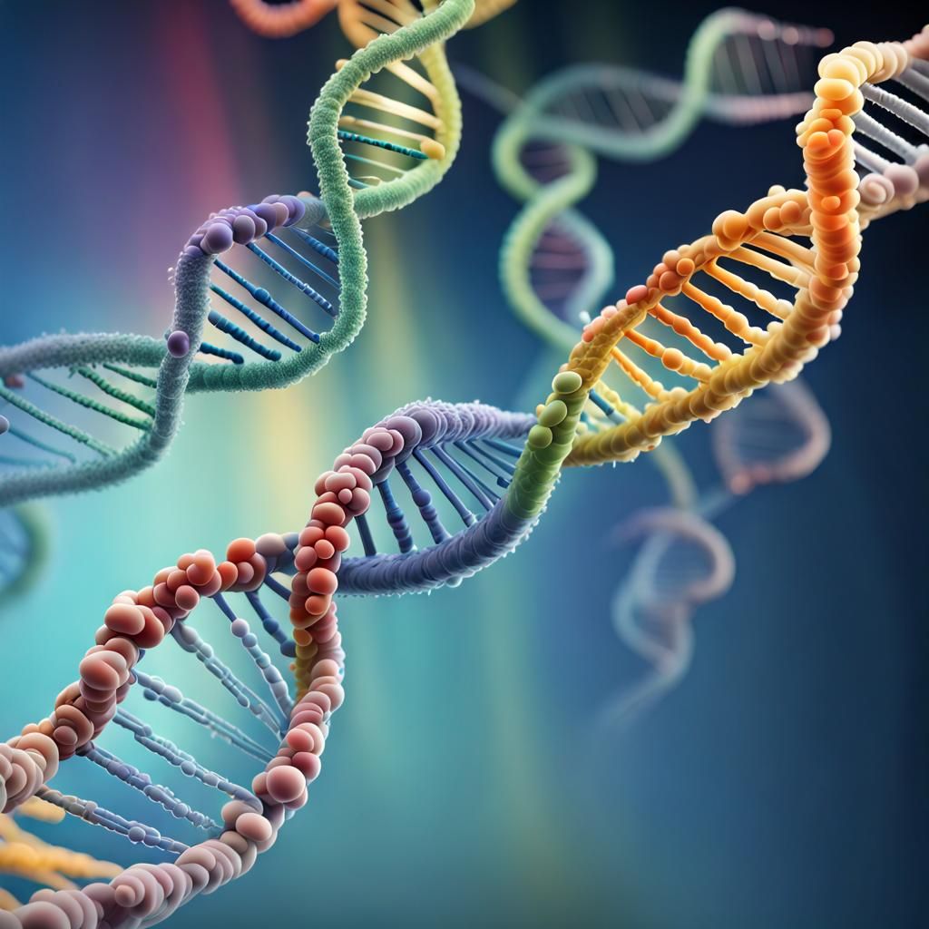 a larger strand of DNA, lots of strands of DNA, clustered, (forming a ...