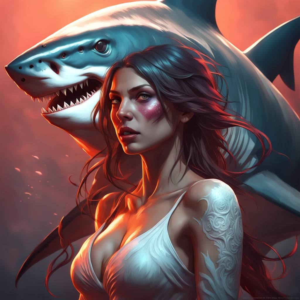 Demonic female great white shark woman - AI Generated Artwork - NightCafe Creator