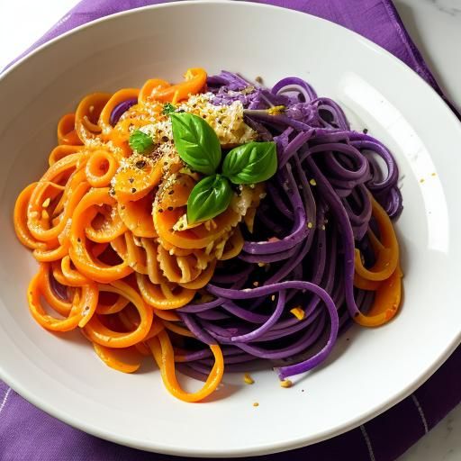Purple Pasta, orange Dish - AI Generated Artwork - NightCafe Creator