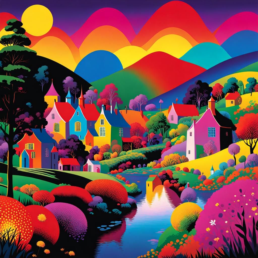 Psychedelic village - AI Generated Artwork - NightCafe Creator